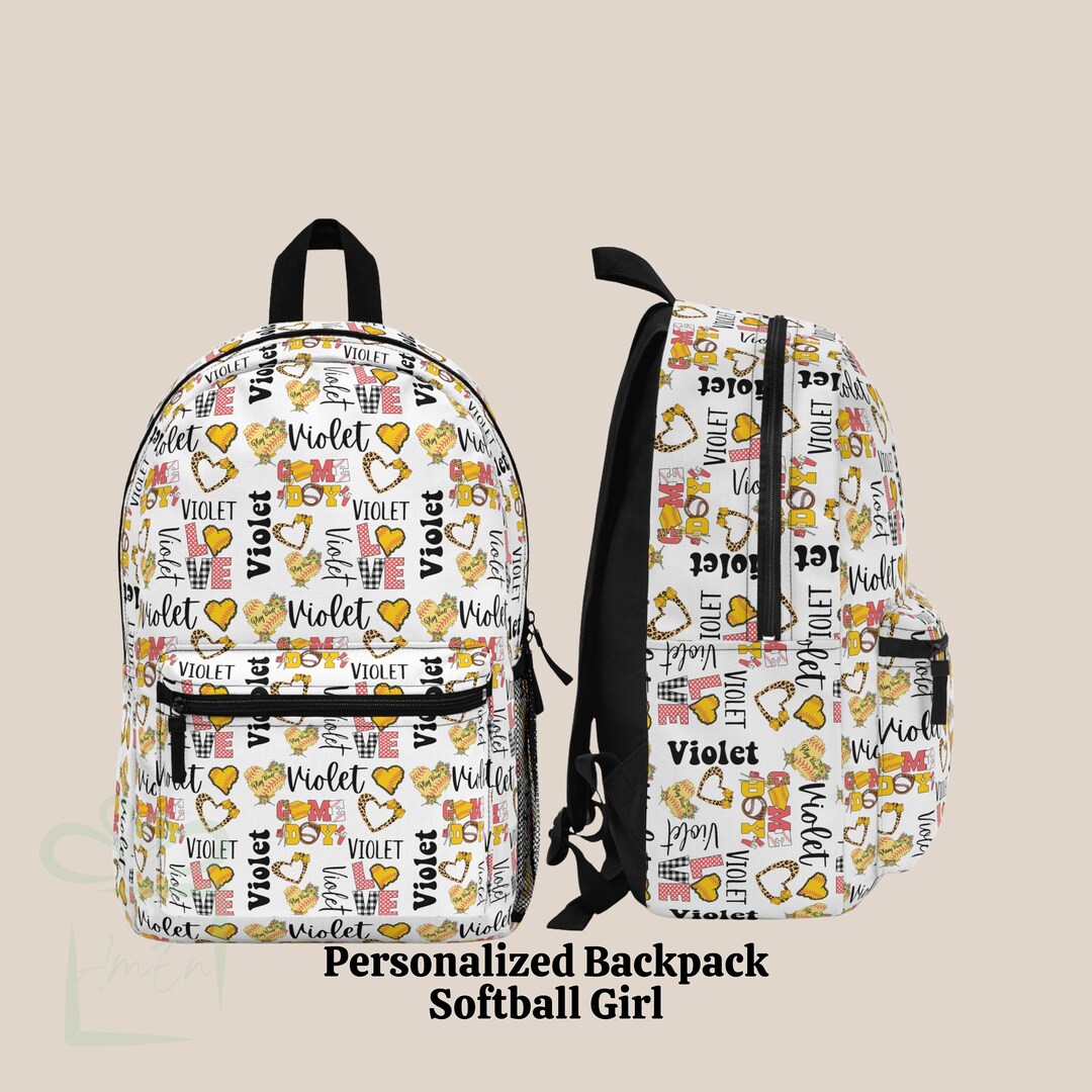 Personalized Softball Lover Girl Backpack, Team Sport Back to School ...