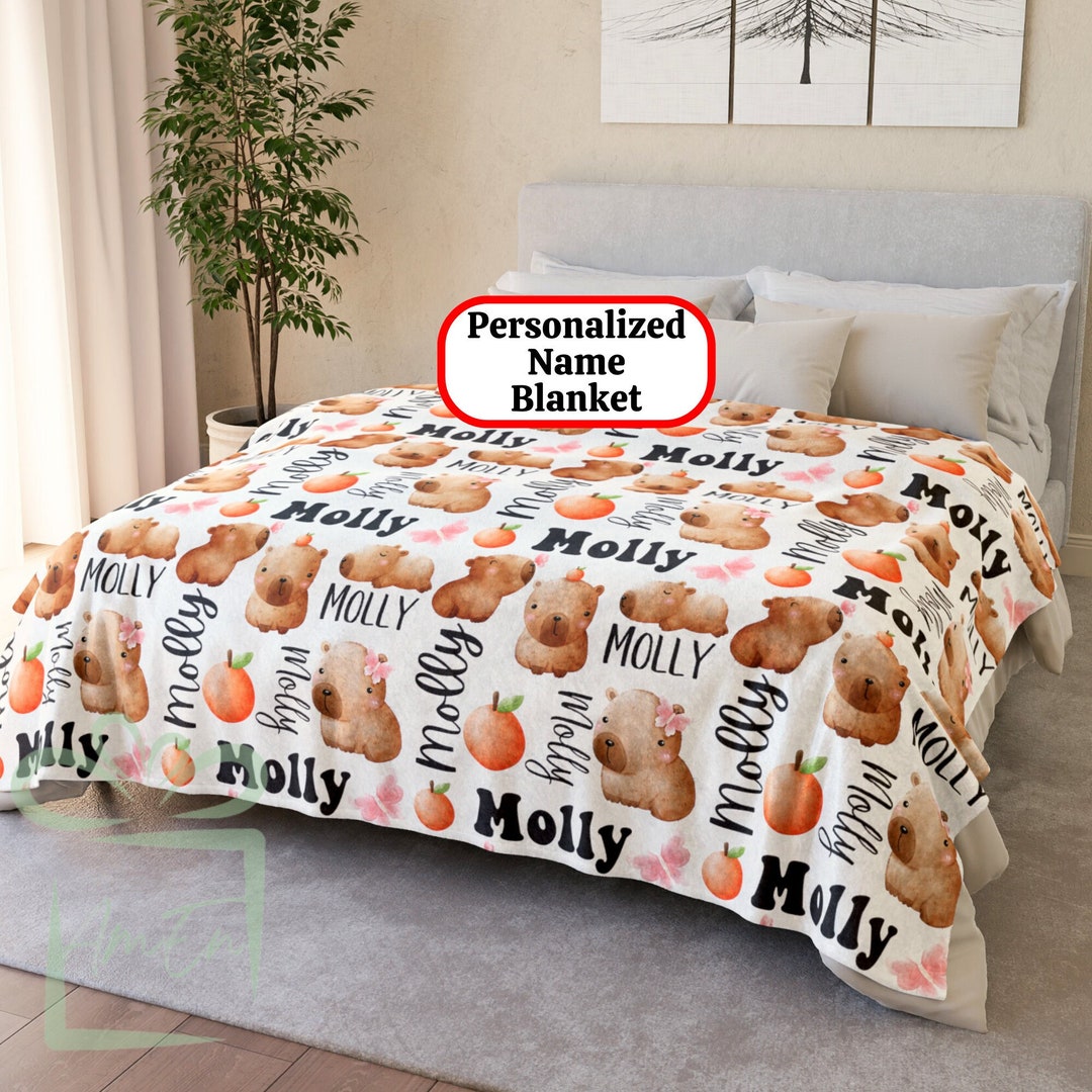 Custom Peach Capybara Blanket Gift Personalized Name Boho Animal Fleece ...