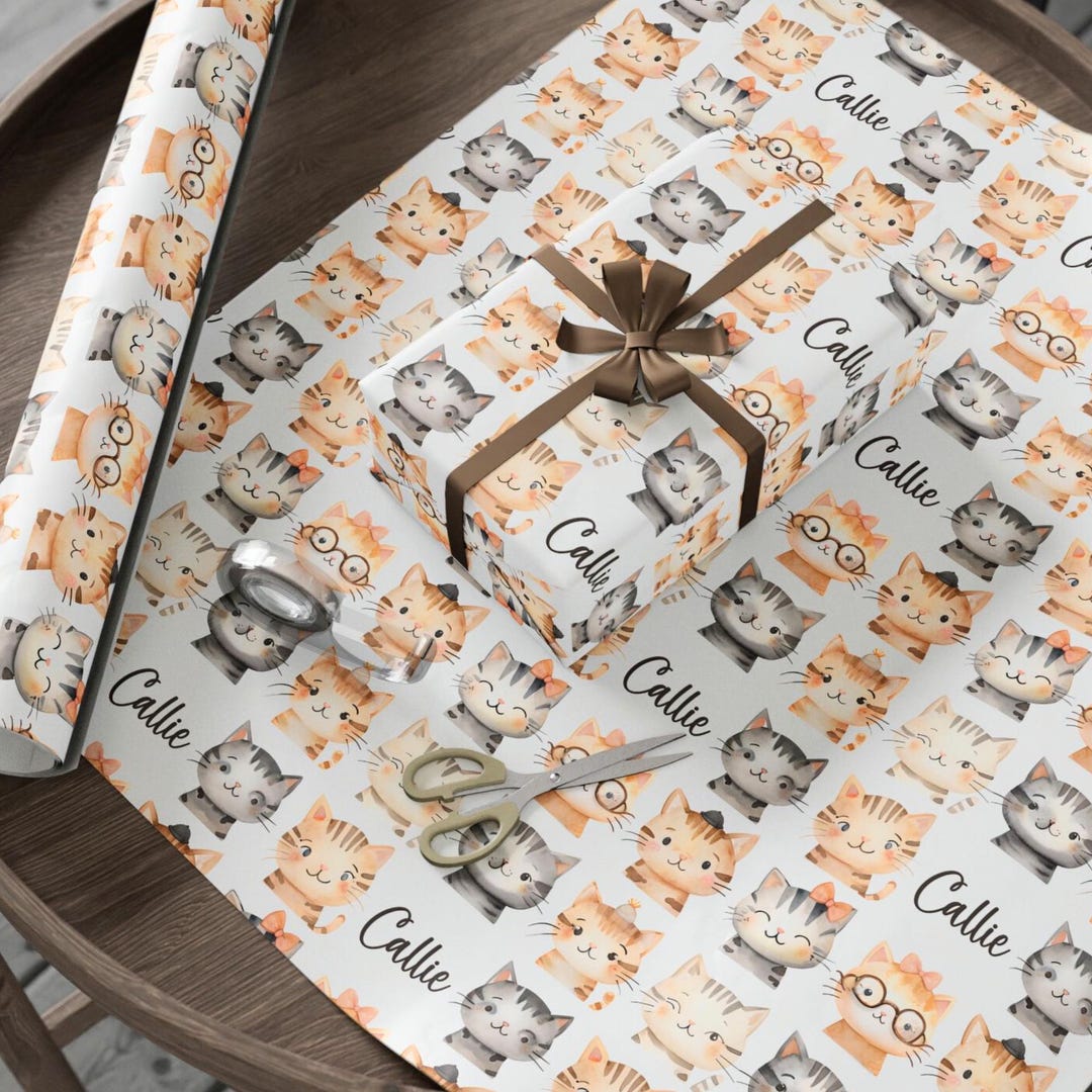 Custom Name Cute Kitten Wrapping Paper Roll, Personalized Cat Lovers ...