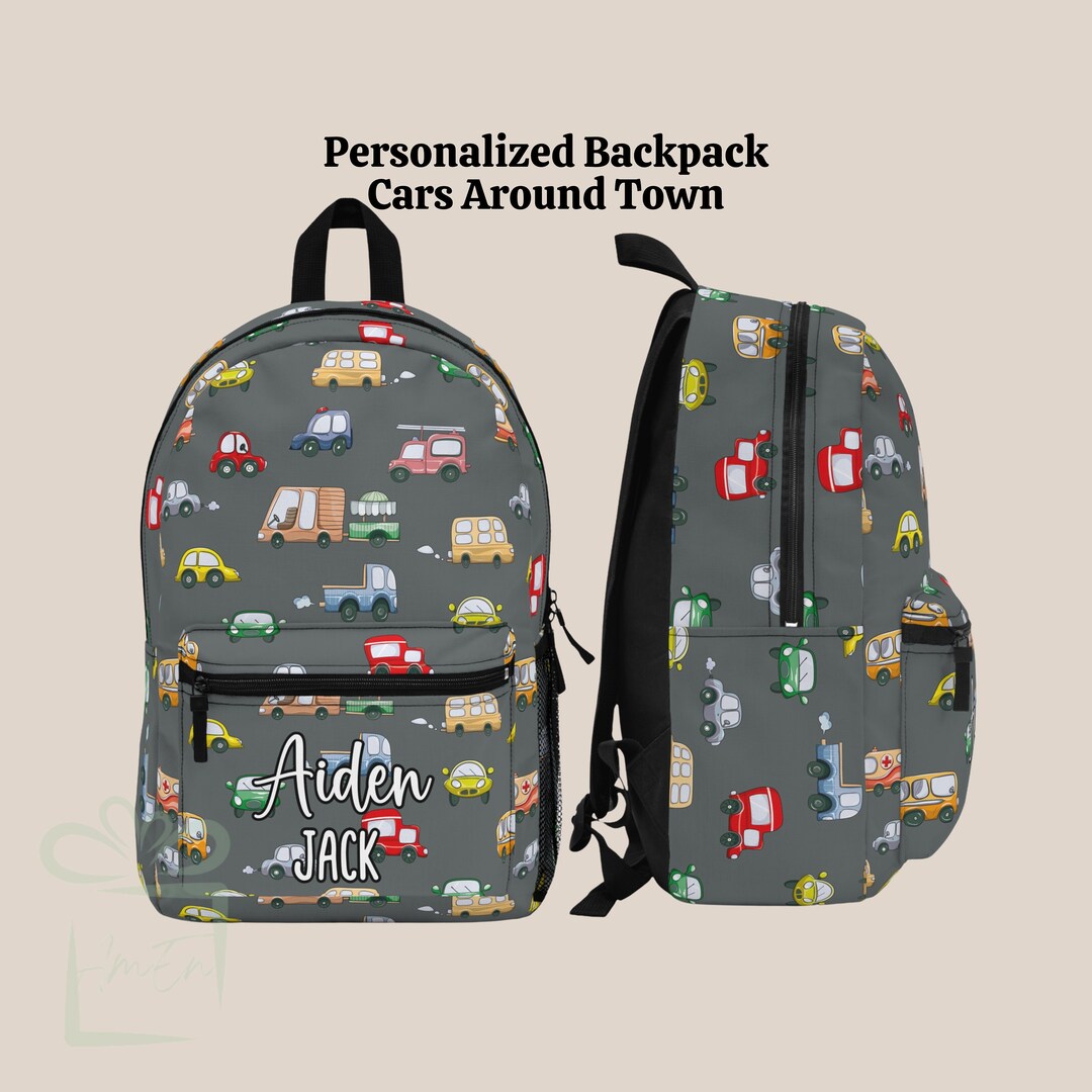 Personalized Vehicle Cars Backpack, Kid Back to School Lunch Bag Set ...
