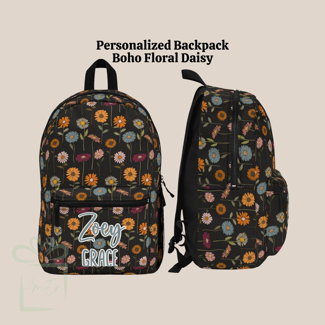 Personalized Boho Daisy Flower Backpack and Lunch Bag Tumbler Set ...