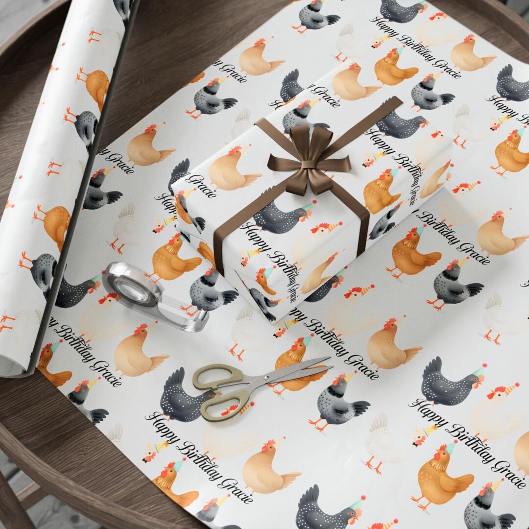 Personalized Name Birthday Chicken Wrapping Paper Roll, Custom Country ...
