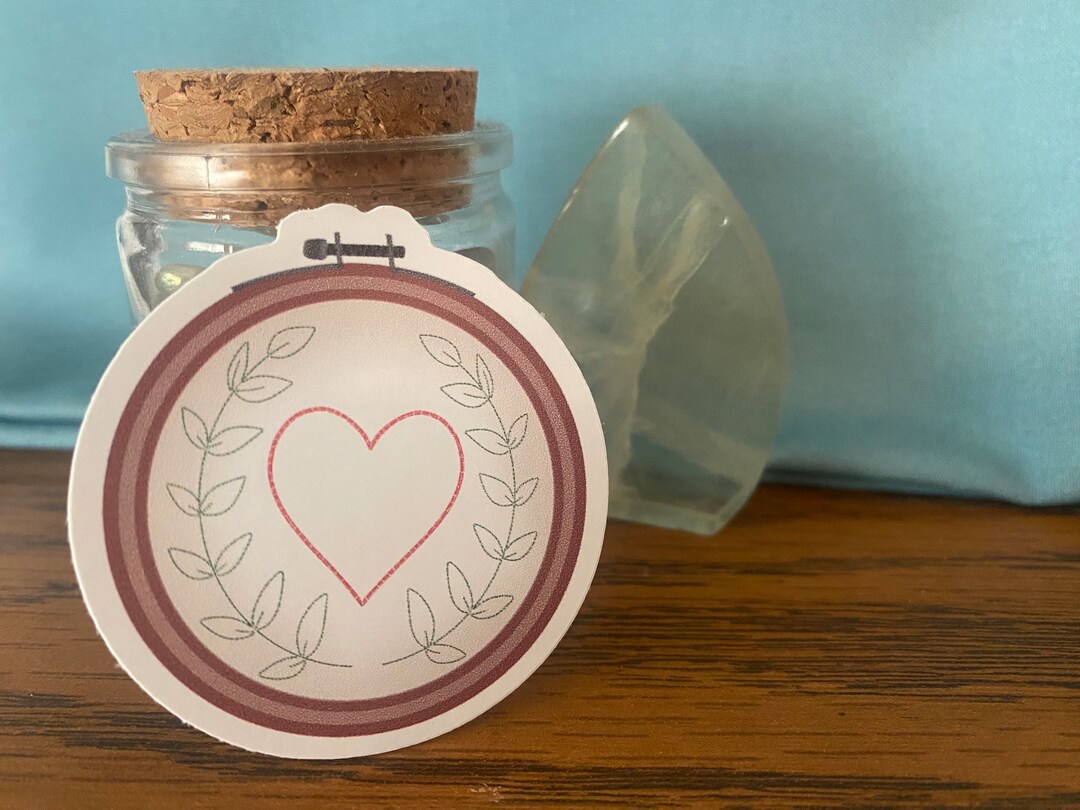 Embroidery Hoop Sticker, Vinyl Water Bottle Sticker, Heart Embroidery ...