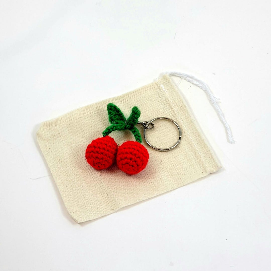 Crochet Mini Cherries Keychain - Etsy