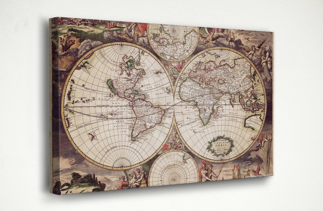 Historical World Map Art Canvas-vintage World Map-antique/old - Etsy