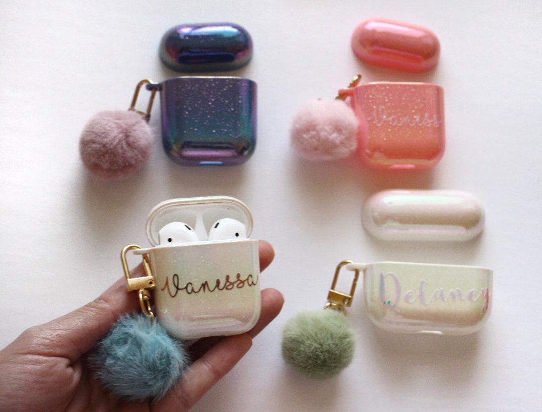Personalizes Custom Name Holographic Pom Pom AirPod Case AirPod Pro ...