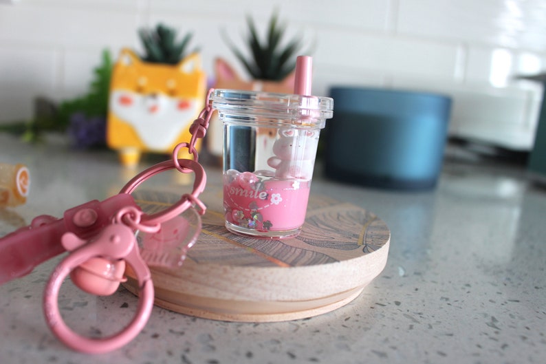 Kawaii Frog Bear Bunny Boba Milk Tea,bubble Tea Liquid Keychain,cute ...