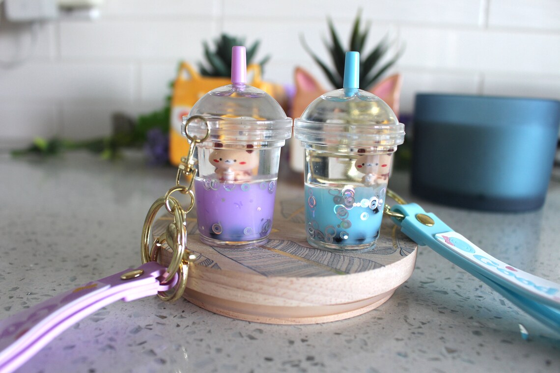 Kawaii Bear Boba Milk Tea, Bubble Tea Liquid Keychain, Cute Pearl Milk ...