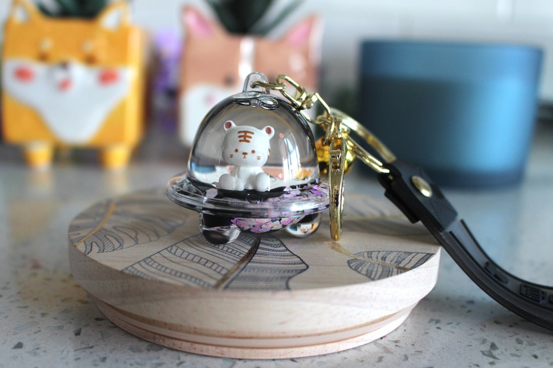 Kawaii Tiger Space Ship Quicksand Keychain ,bubble Tea Liquid Keychain ...