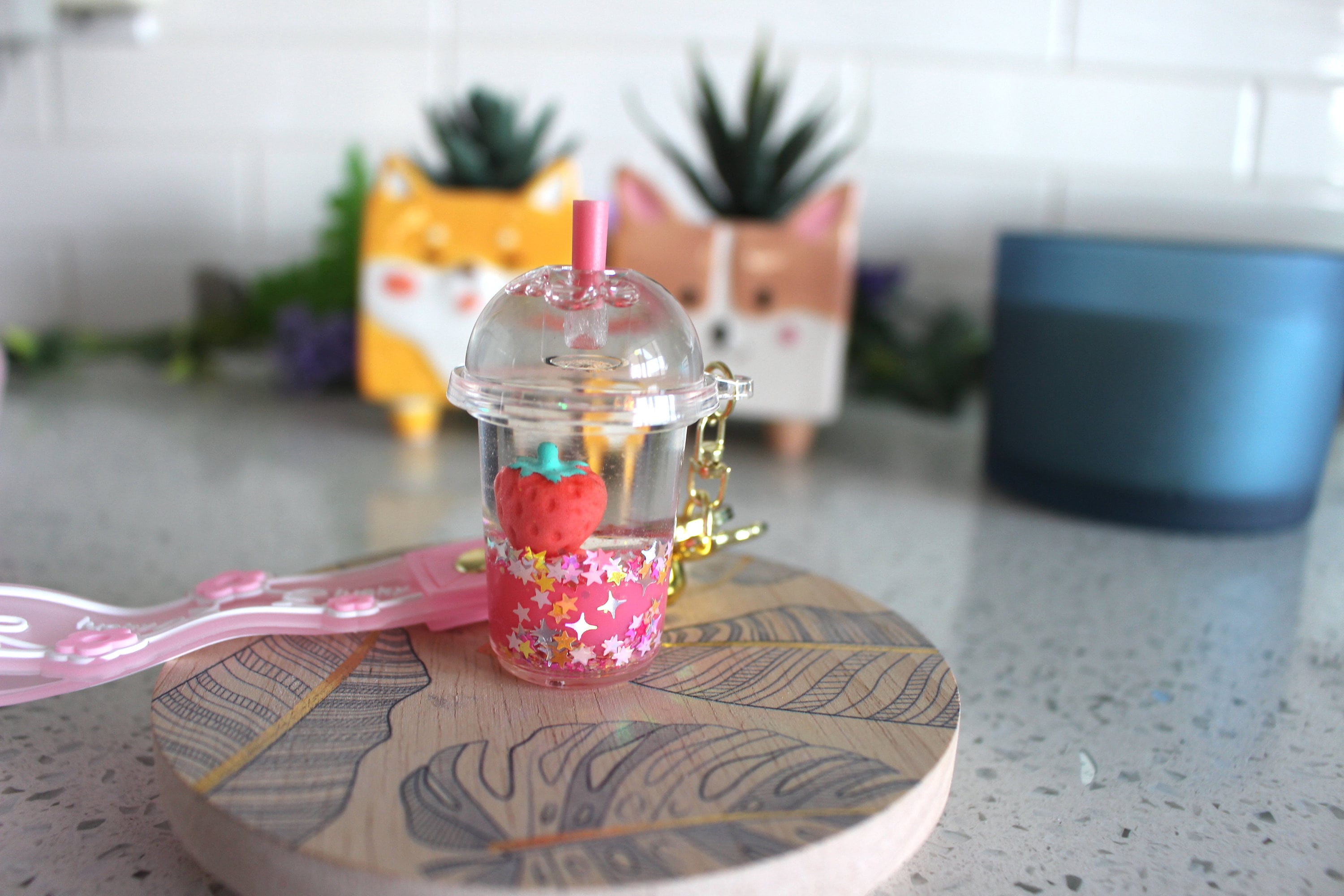 Kawaii Strawberry Boba Milk Tea,bubble Tea Liquid Keychain,cute Pearl ...
