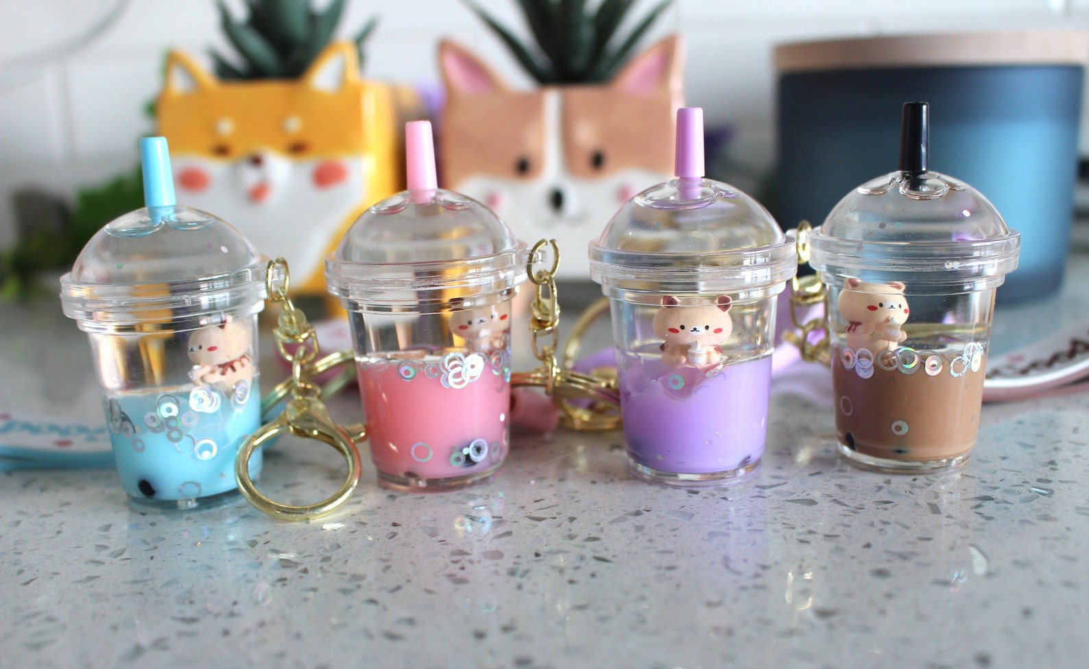 Kawaii Bear Boba Milk Tea, Bubble Tea Liquid Keychain, Cute Pearl Milk ...