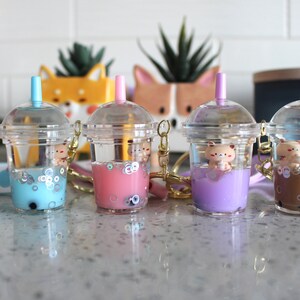 Kawaii Bear Boba Milk Tea, Bubble Tea Liquid Keychain, Cute Pearl Milk ...