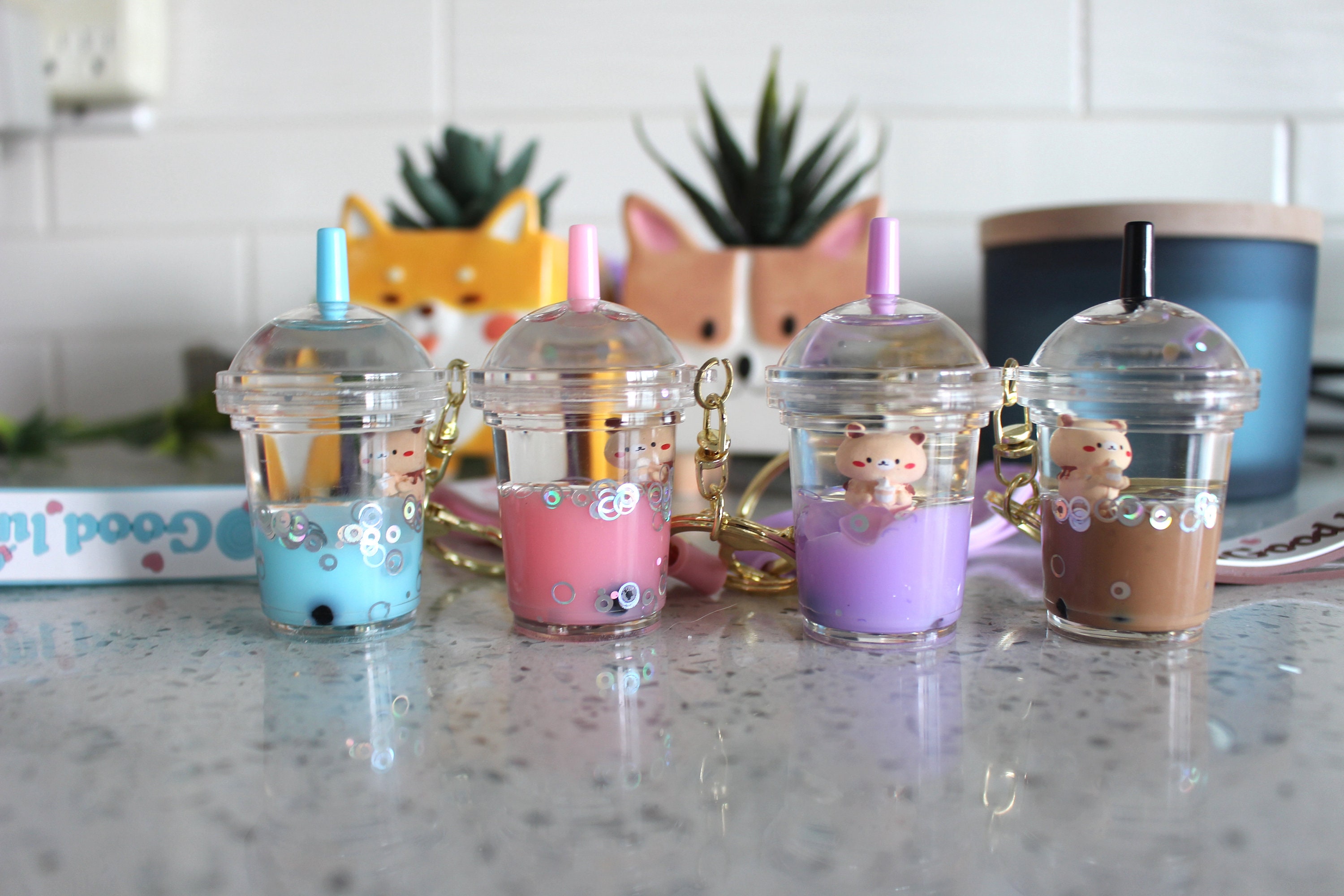 Kawaii Bear Boba Milk Tea, Bubble Tea Liquid Keychain, Cute Pearl Milk ...