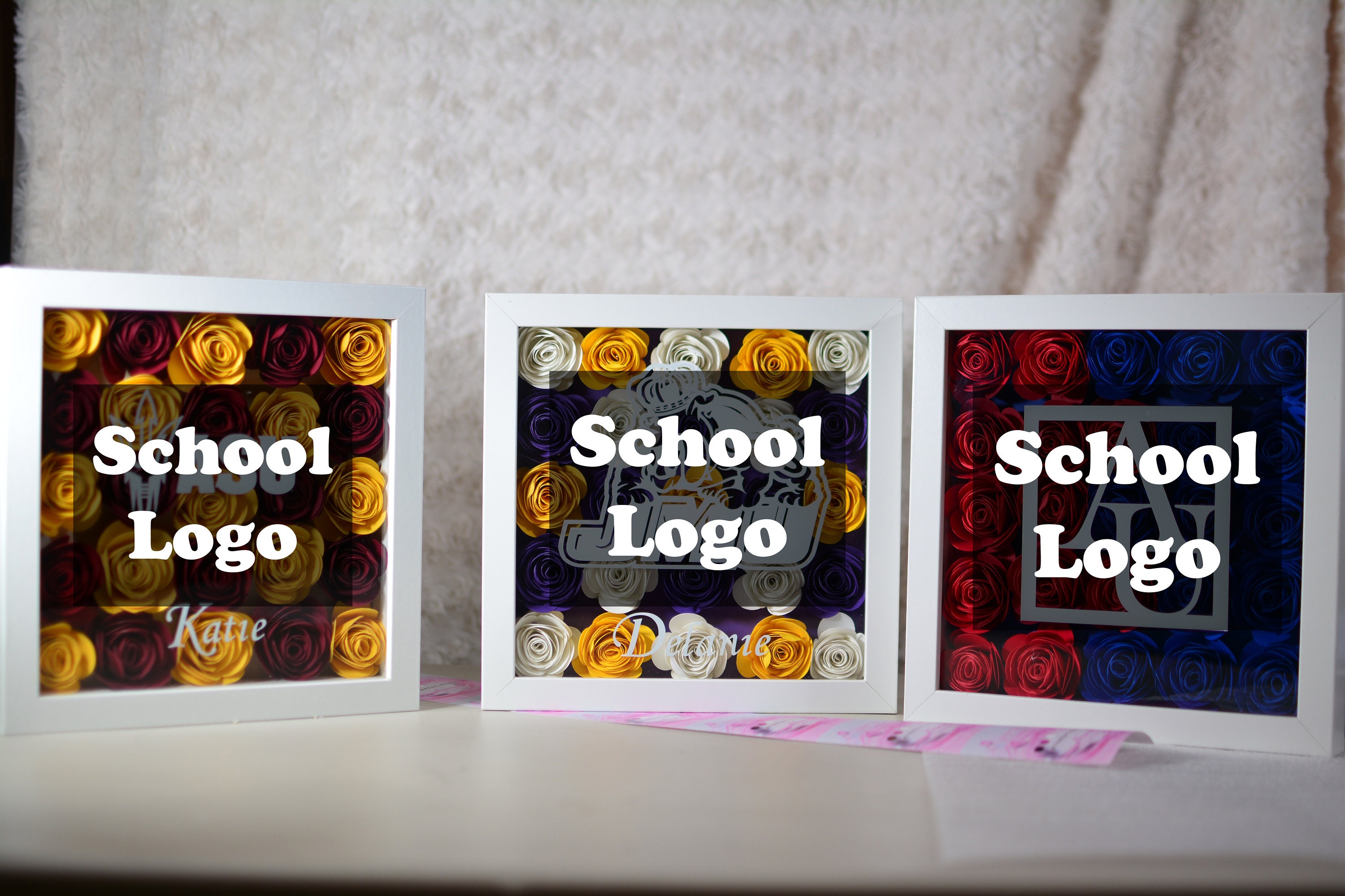 Personalized Shadowbox With Paper Flowers | High School Graduation Gift ...