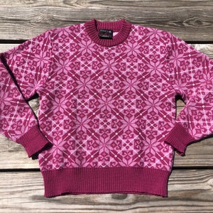 Vintage 80s Demetre Raspberry Pink Print Wool Ski Sweater S M - Etsy