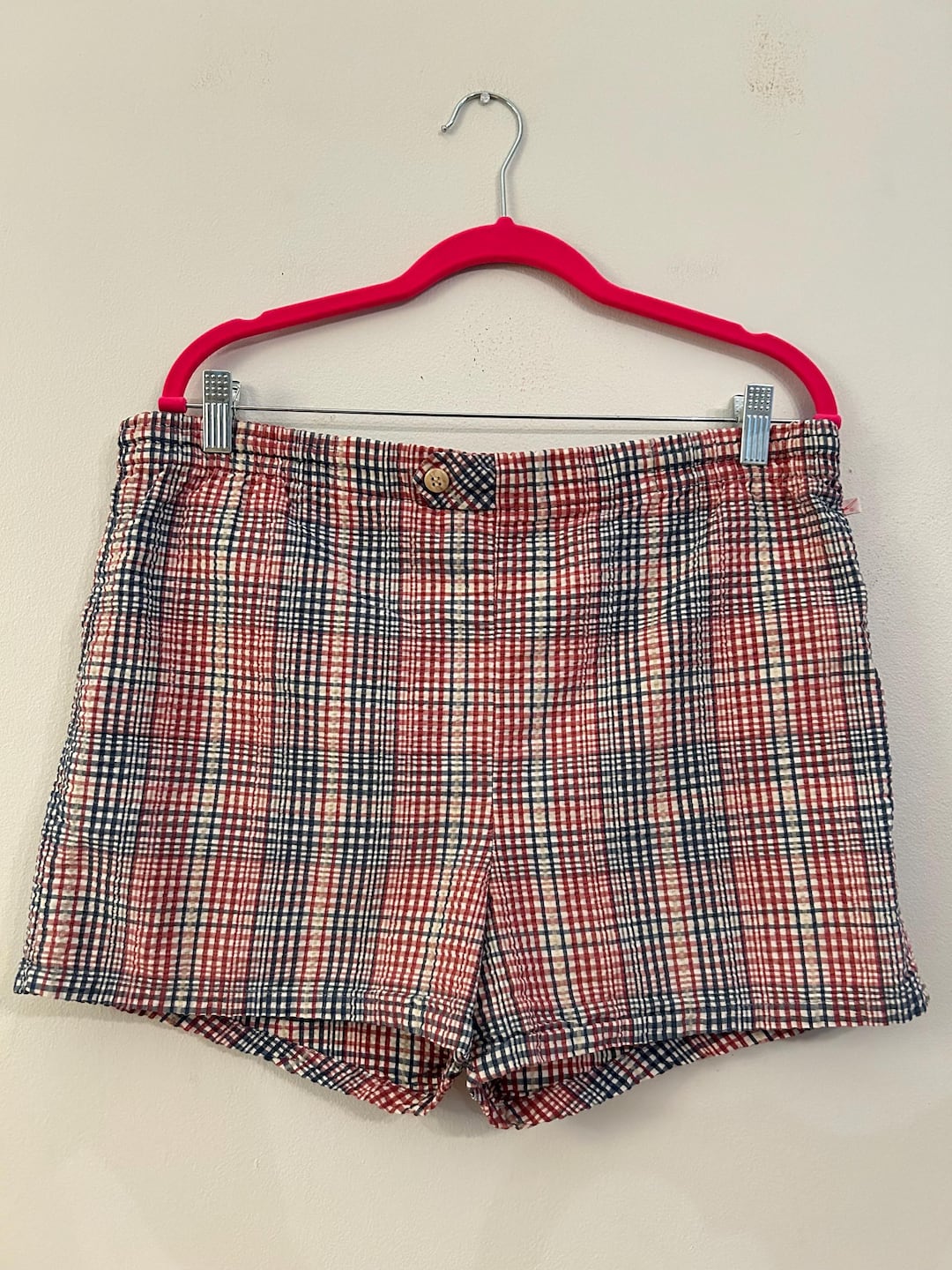 Vintage 60s 70s Jantzen Blue Red Plaid Seersucker Swim Trunks Shorts ...
