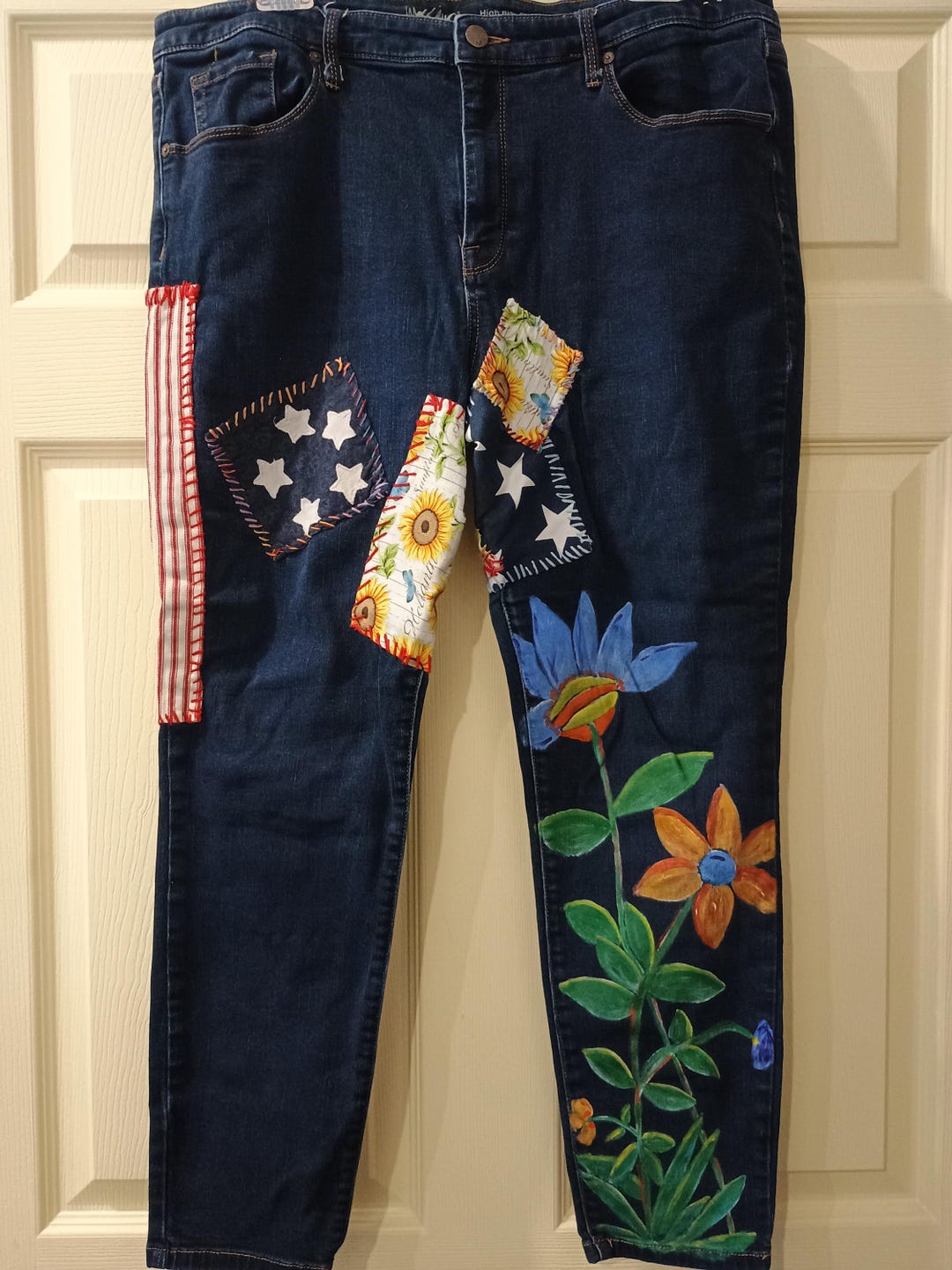 Upcycled Mossimo High Rise Skinny Jeans Patchwork and Painted Flowers ...