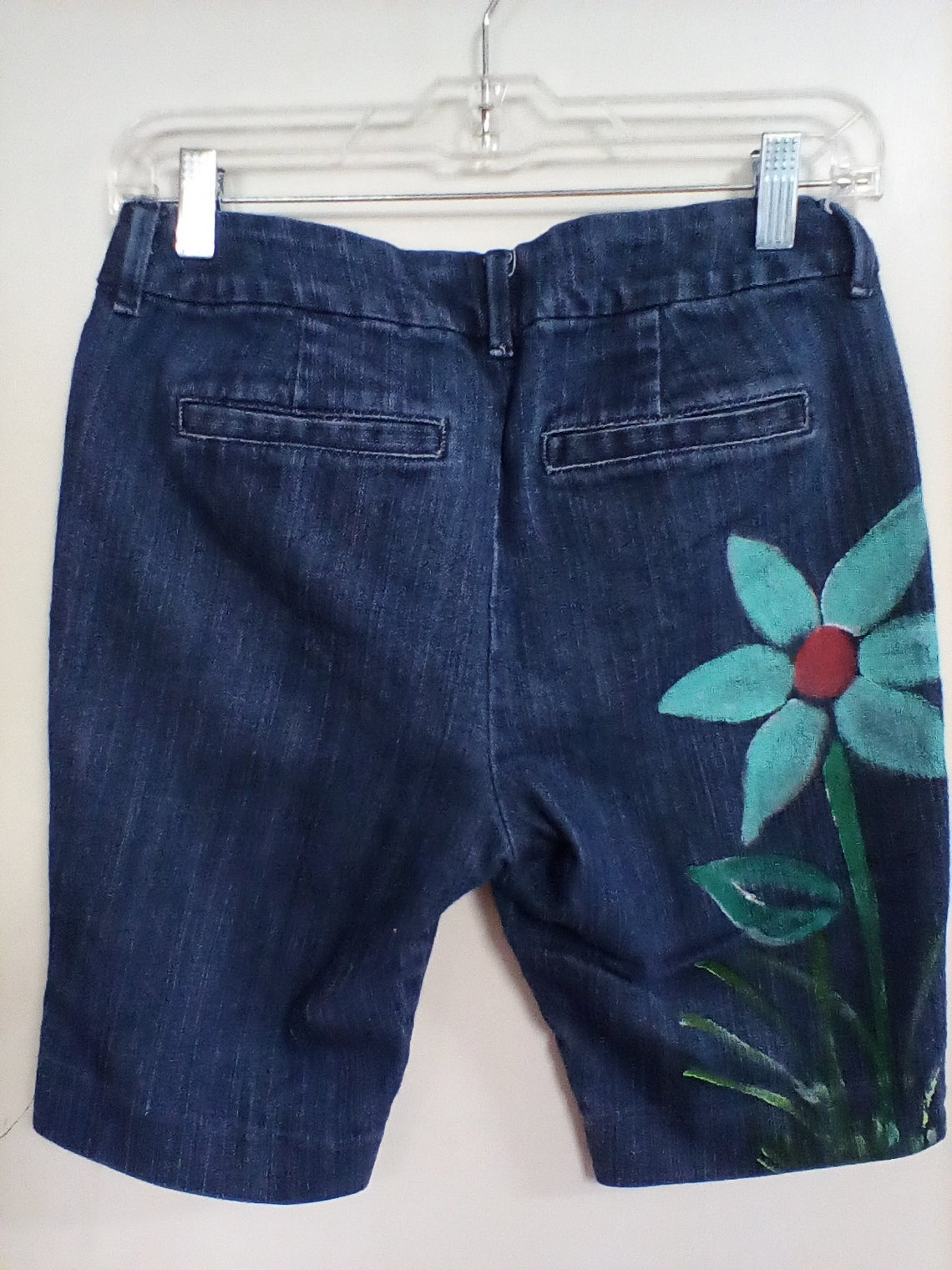 Hand Painted Denim Shorts Upcycled Old Navy Sz 2 Custom Wearable Folk ...