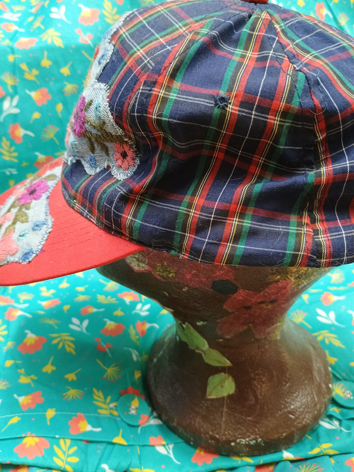 Custom Ball Cap Embellished W Denim Patch W Embroidered Flowers ...