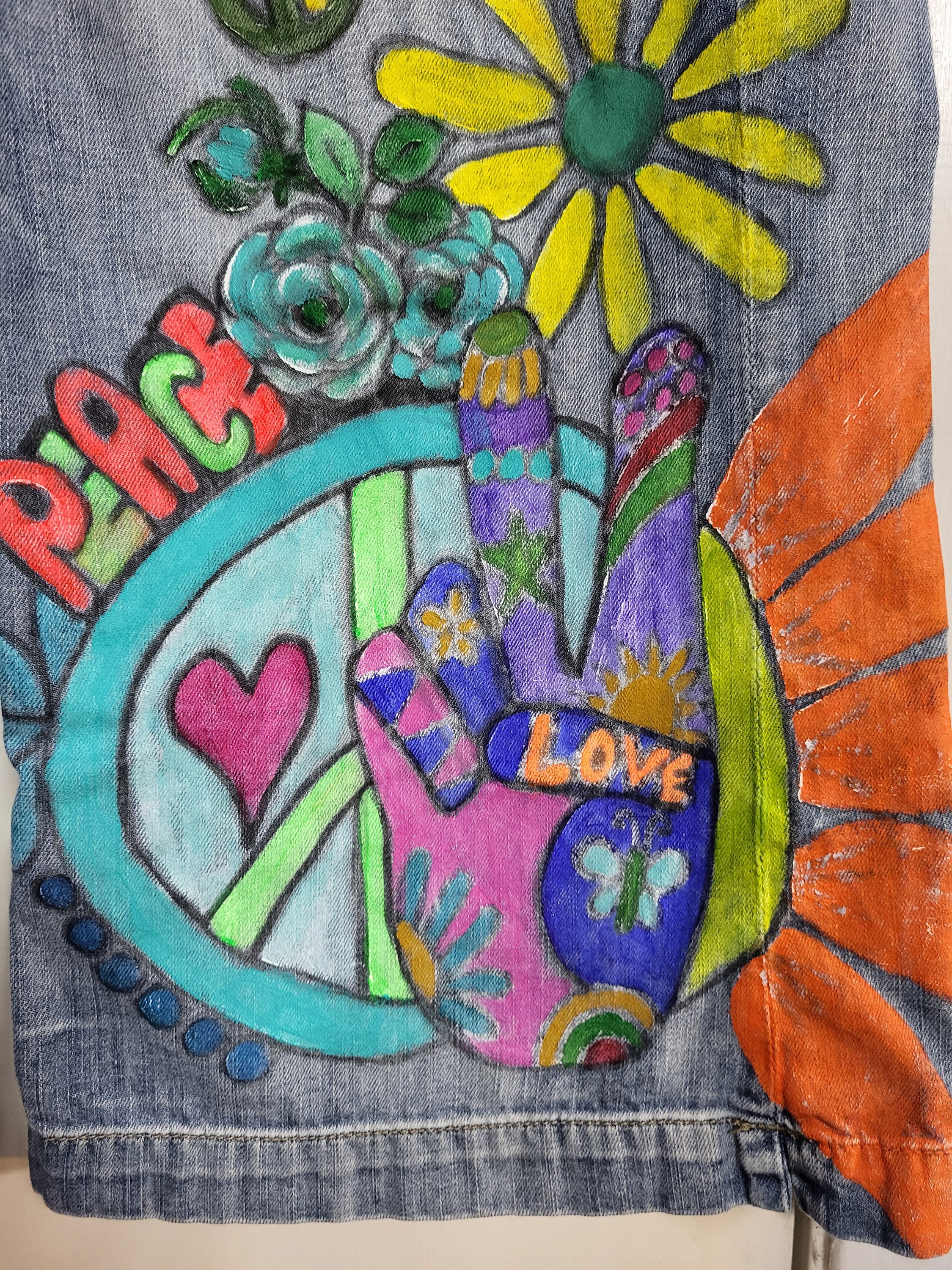 Boho Hippie Denim Capri Upcycled Maurices Sz15-16 Butterflies..flowers ...