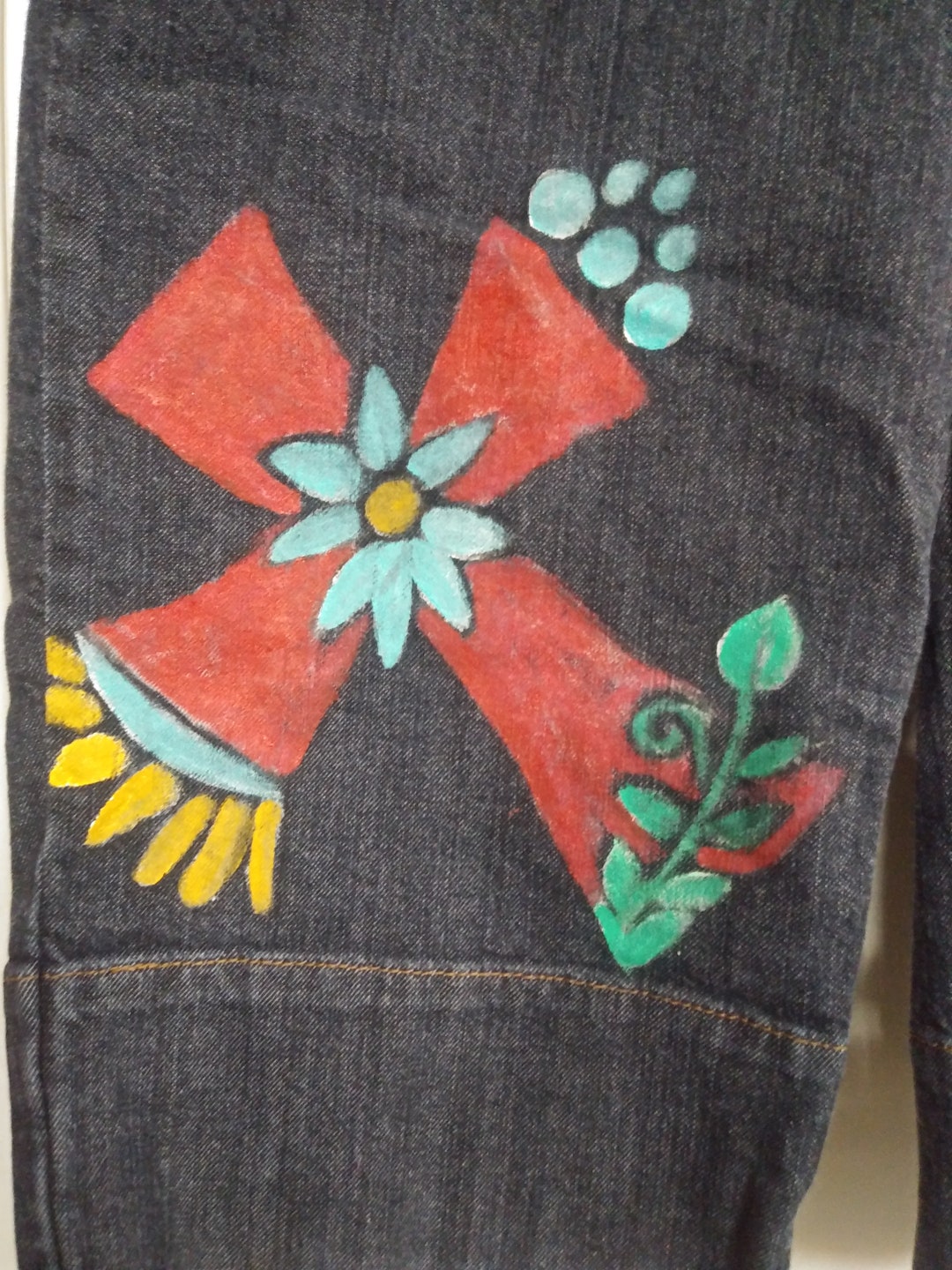 Custom Painted Venezia Stretch Denim Capris Sz 1 Which is 12-14..cross ...