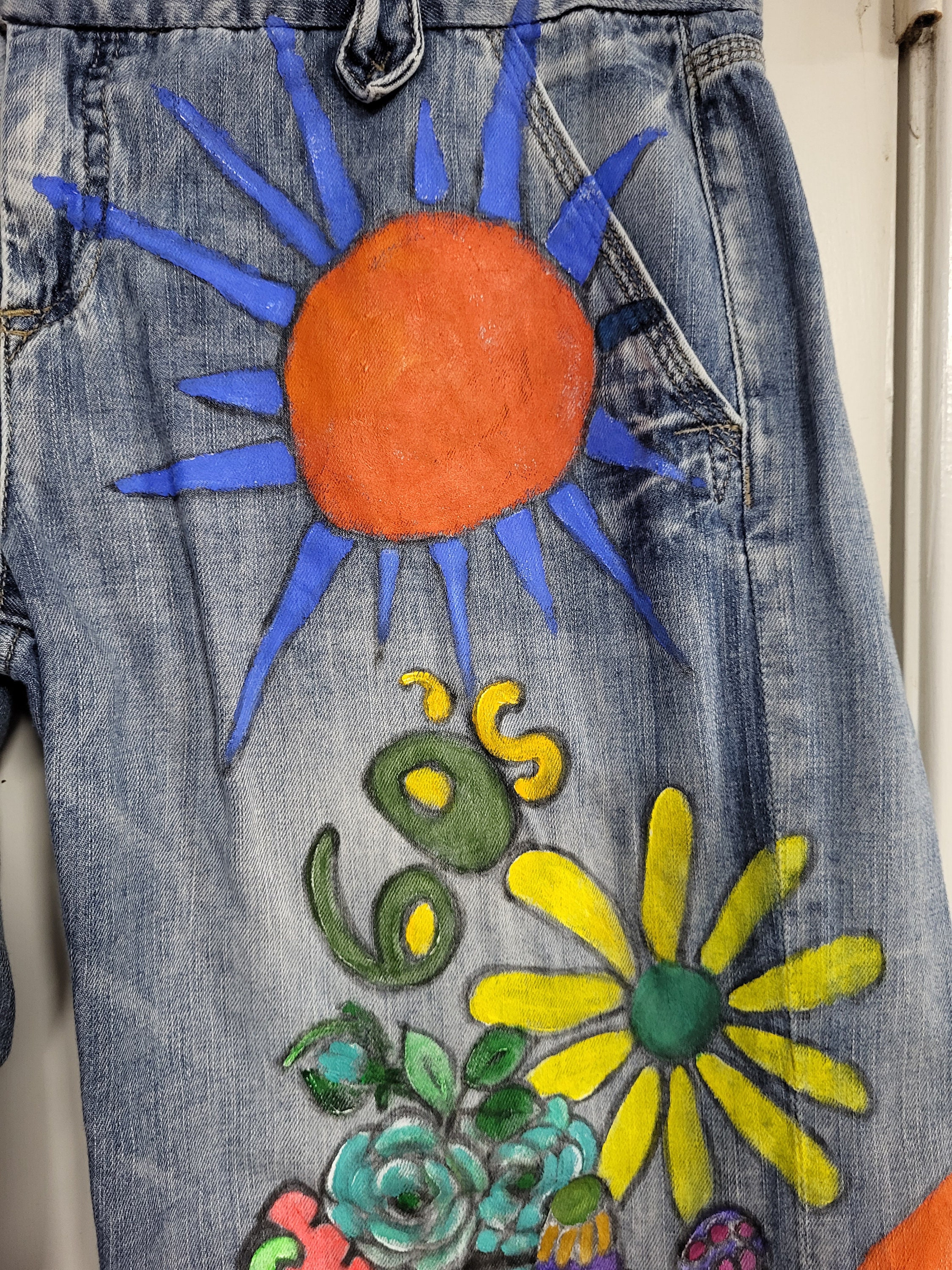 Boho Hippie Denim Capri Upcycled Maurices Sz15-16 Butterflies..flowers ...