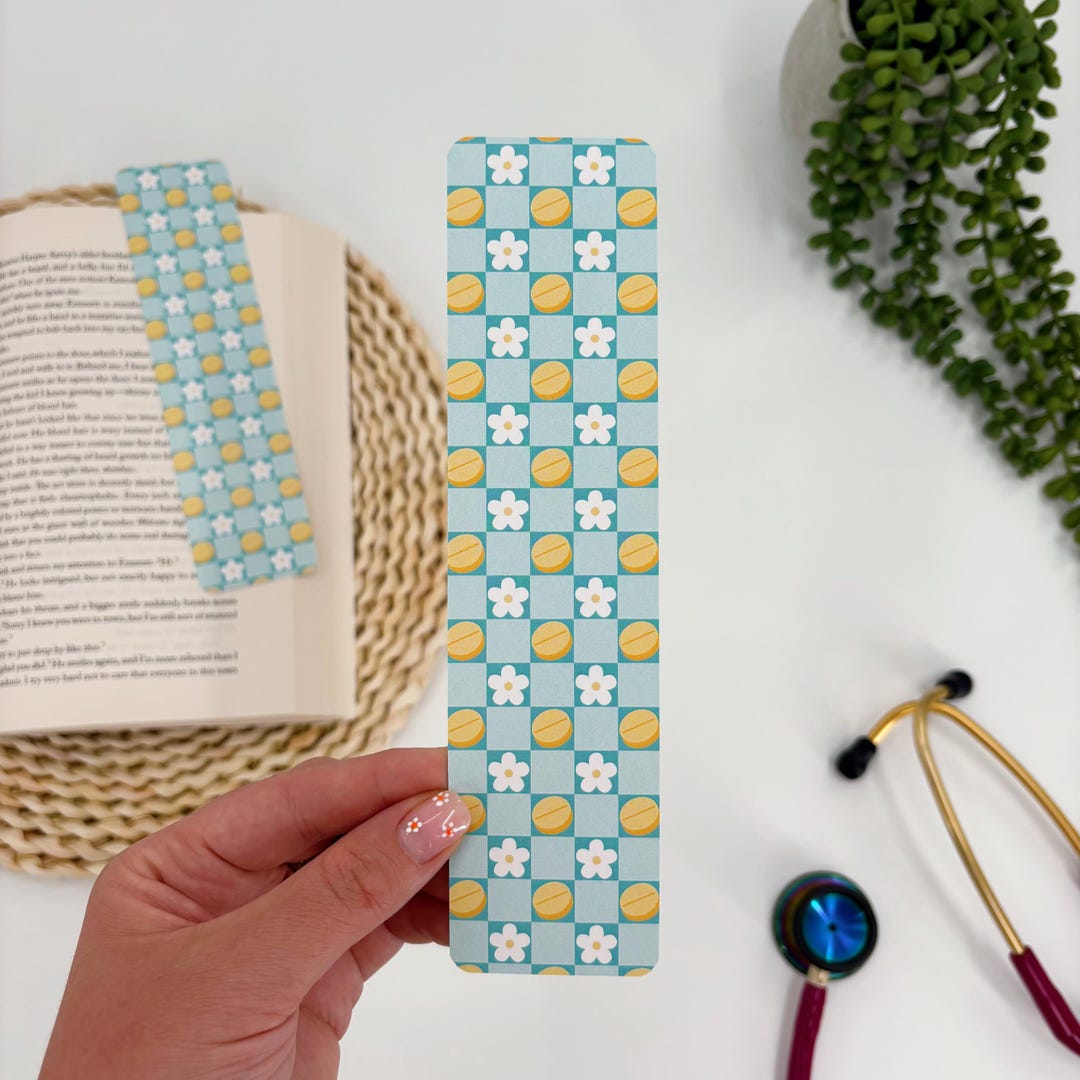 Checkered Pill Bookmark, Cute Nurse Print Bookmark, Medication Inspired ...