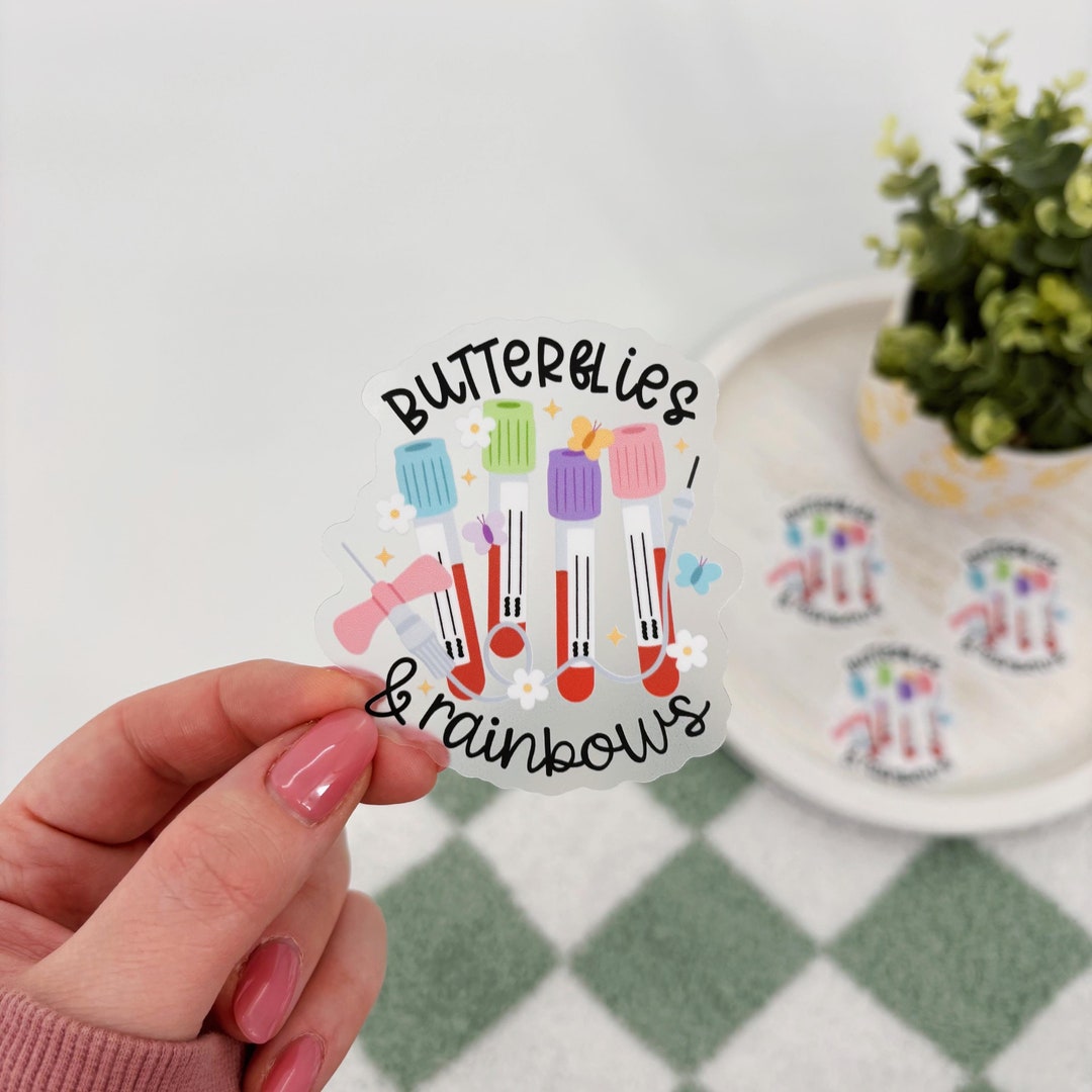 Butterflies and Rainbows Sticker, Blood Tube Sticker, IV Sticker, Lab ...