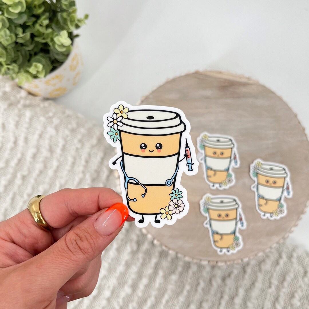 Stethoscope Coffee Sticker, Nurse Coffee Cup Sticker, Caffeinated Nurse ...