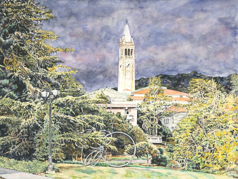 Berkeley, California, University, Campanile Scene, Watercolor Painting ...