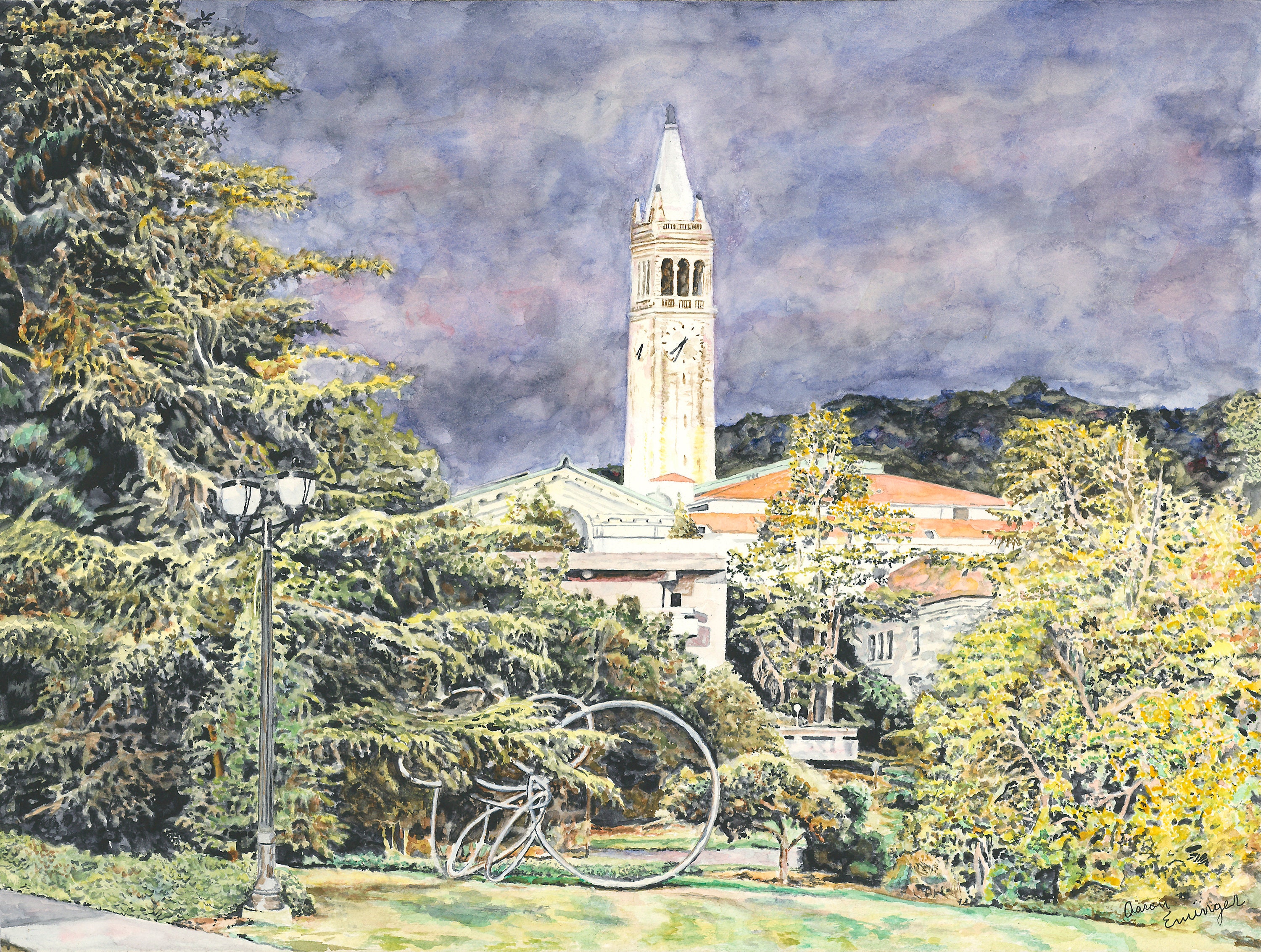 Berkeley, California, University, Campanile Scene, Watercolor Painting ...