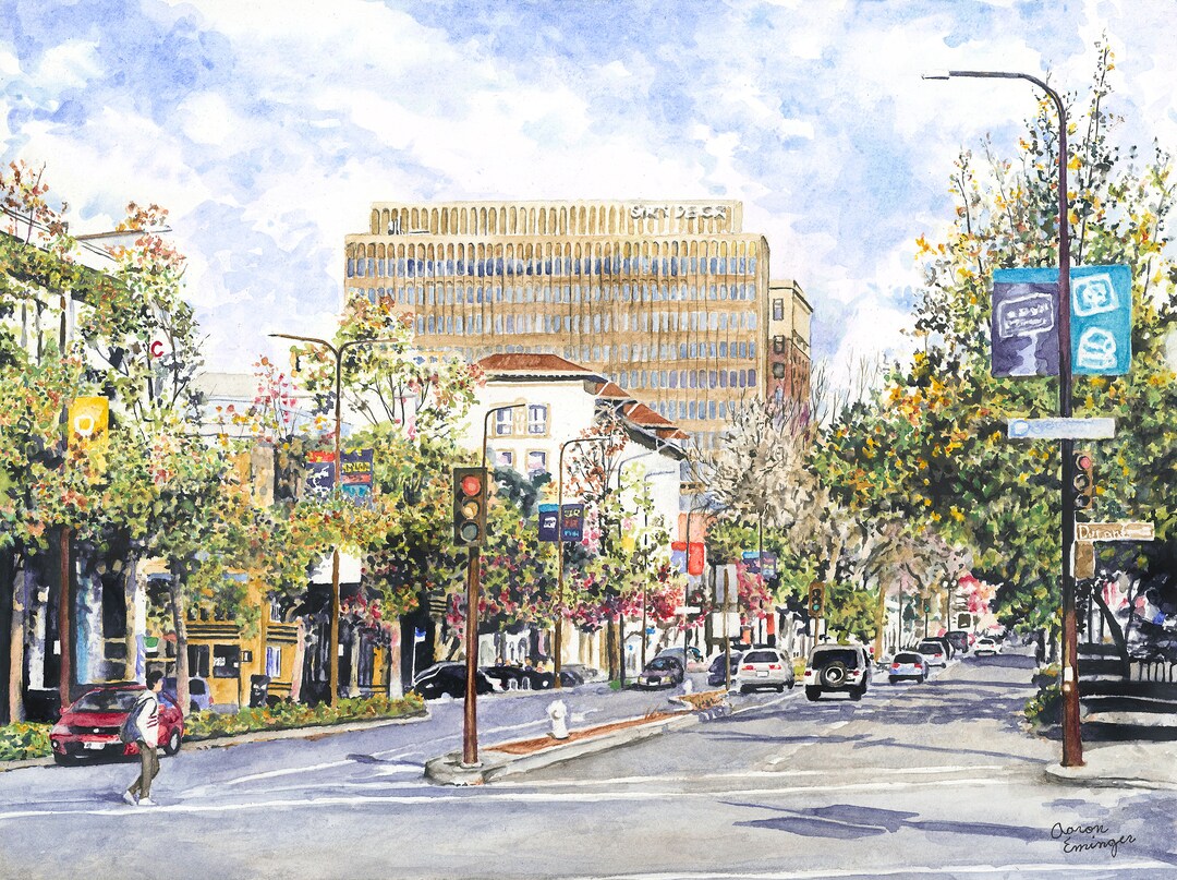 Entering Downtown Berkeley, CA - Watercolor Art - Giclee Print - Landscape - Fine Art Painting ...