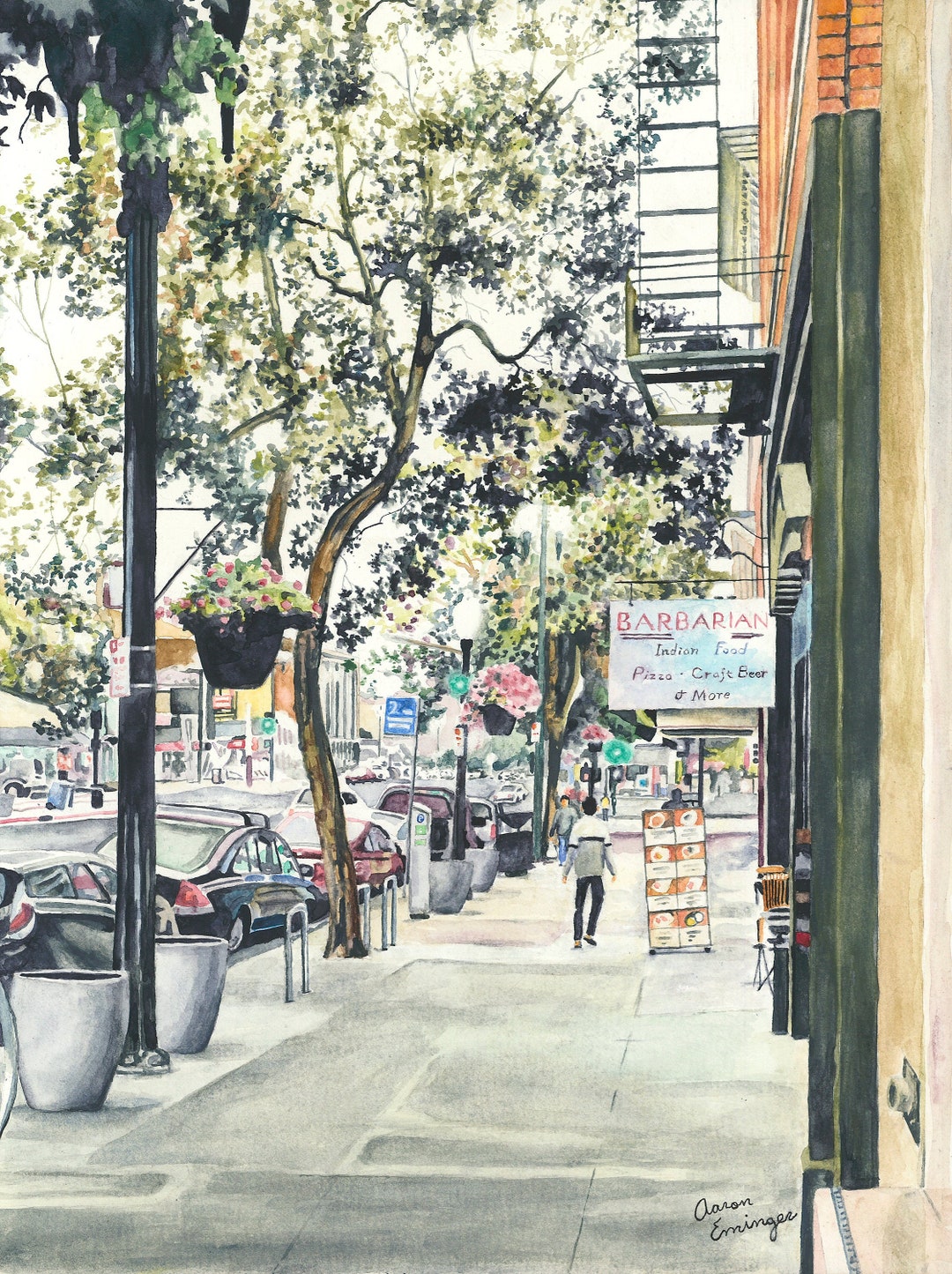 Hazy Glow Downtown, Berkeley, CA Watercolor Art Giclee Print Landscape ...
