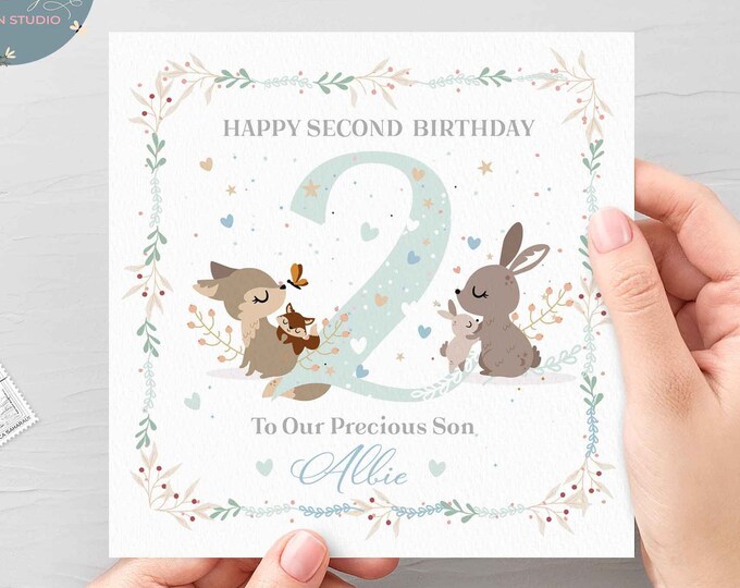 Personalised Second Birthday Card for Son, 2nd Birthday Card for Baby ...