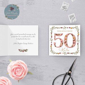 Personalised 50th Floral Birthday Card for Lovely Friend, Friend 50th ...