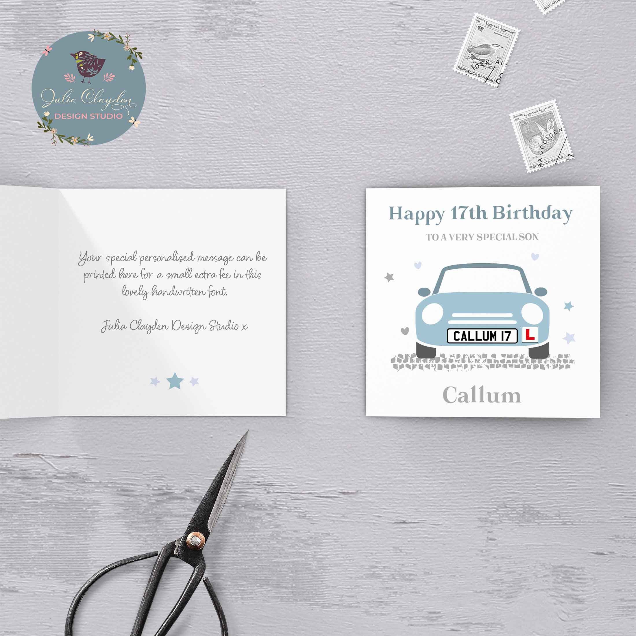 Personalised Boys Learner Driver 17th Birthday Card for Son - Etsy UK