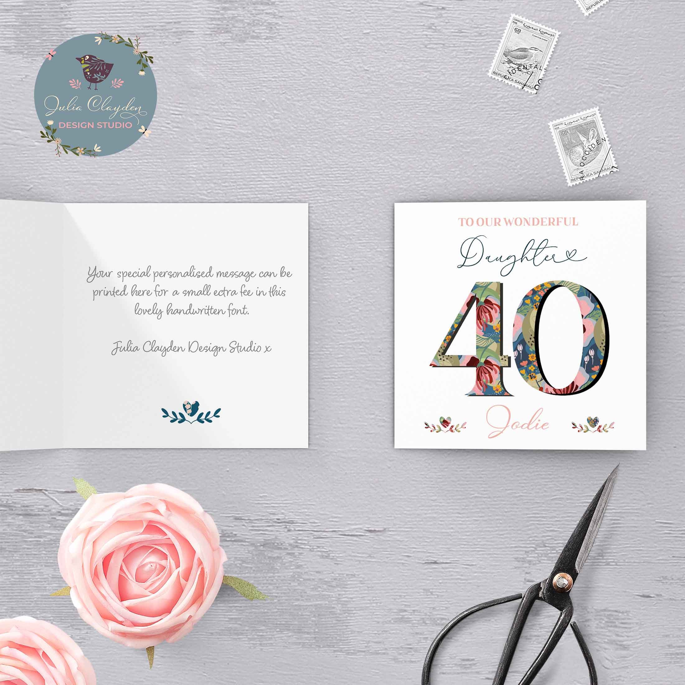 40th Floral Birthday Card For Daughter, Personalised Daughter 40th ...