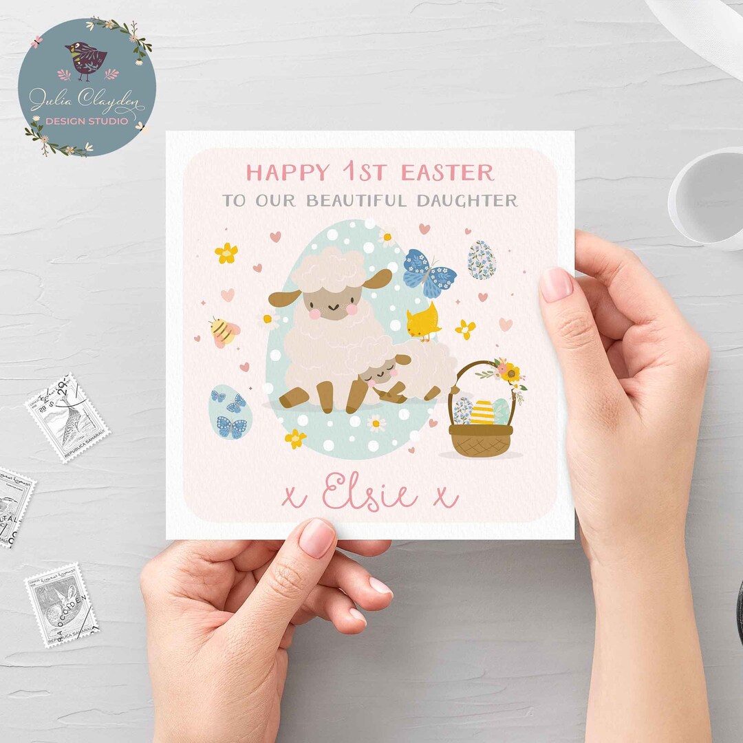 Personalised First Easter Card for Daughter, 1st Easter Lamb Card for ...