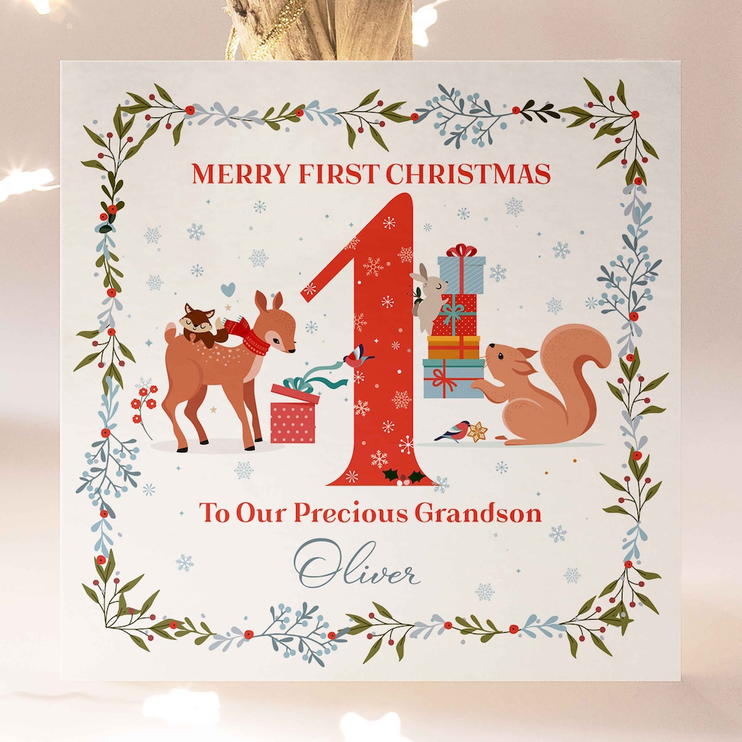 Personalised Grandson 1st Christmas Card, First Christmas Baby Card ...