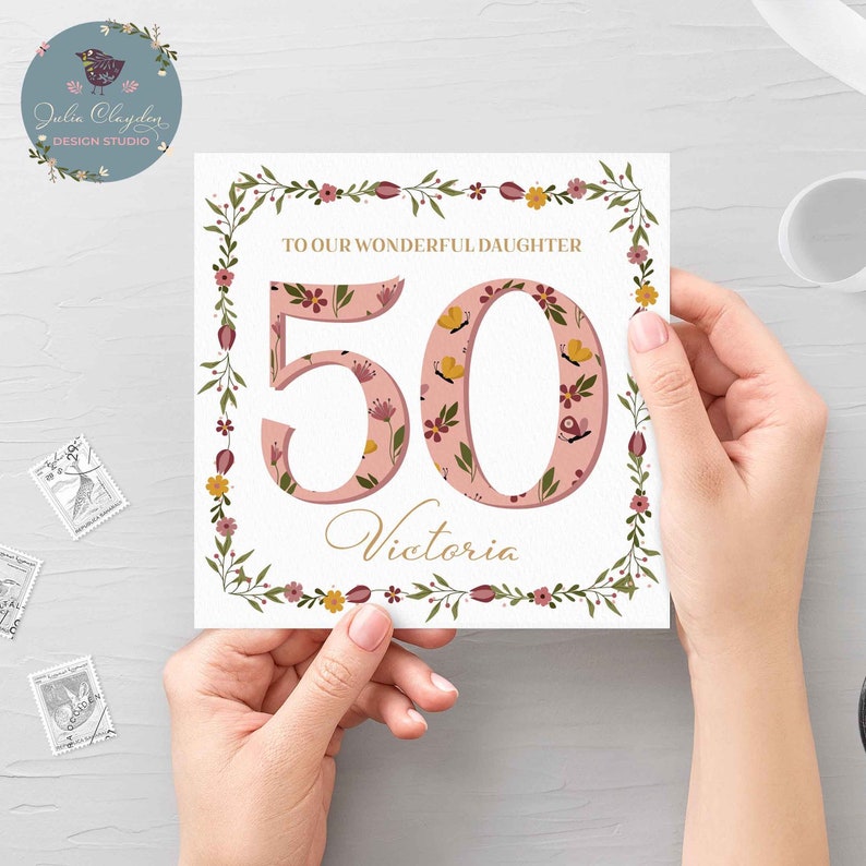 Personalised 50th Floral Birthday Card for Daughter 50th - Etsy