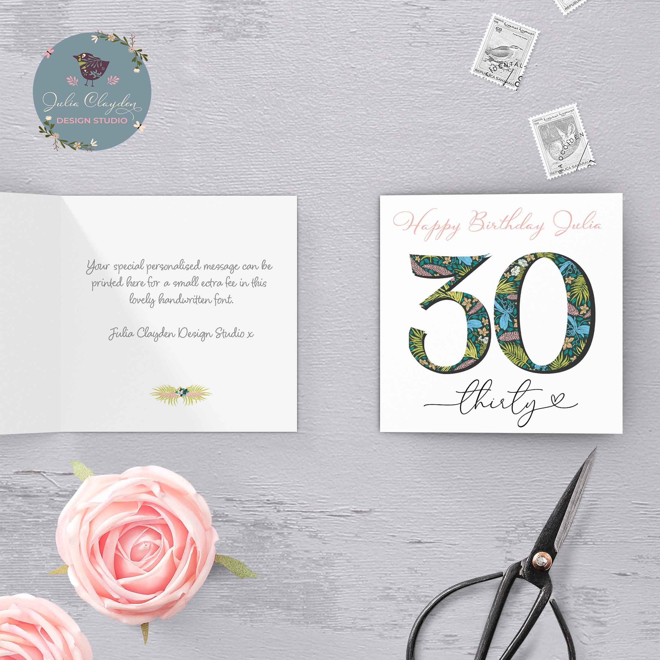 Personalised Floral Happy 30th Birthday Card, Happy Thirtieth Birthday ...