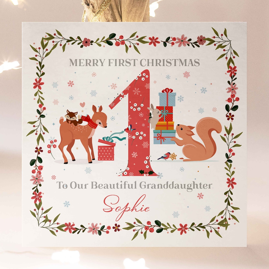 Personalised First Christmas Card for Granddaughter, 1st Christmas Card ...