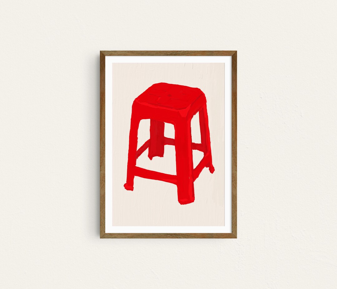 Red Asian Stool Printable Art, Beige Downloadable Wall Art, Homeware ...