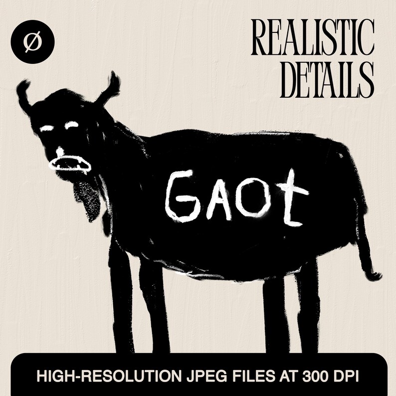 Black Goat Art Print, Beige Printable Wall Art, Animal Illustration ...