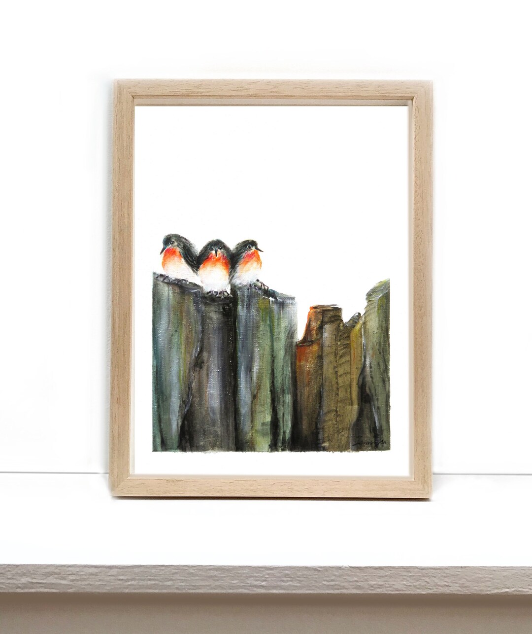 Original Art, Red Robin Babies Hand Painted Art, Original Painting ...