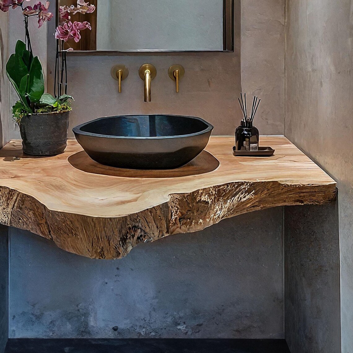 Vanity Shelf Wall Decor Modern Brackets Bathroom Handcrafted Live Edge ...