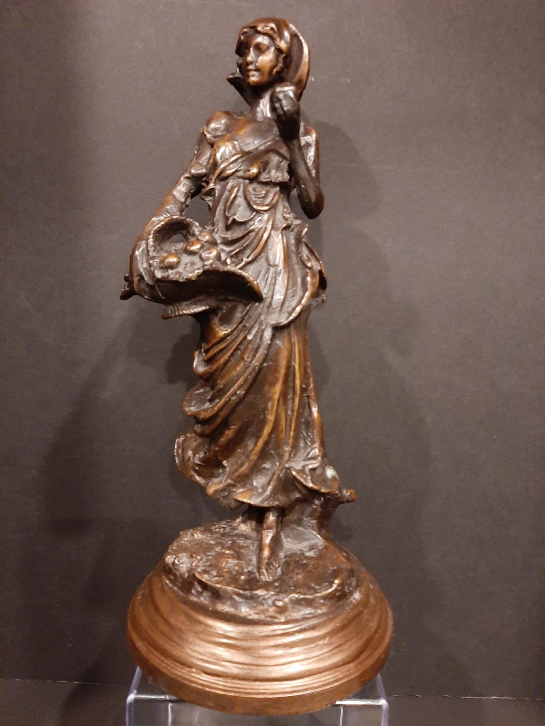 Vintage Hand Casting Bronze Sculpture Young Italian Peasant Woman With ...