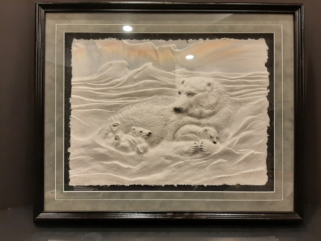 Vintage Original Cast Paper Relief Sculpture "nanook" Signed by Artist Joyce BETTS #117/999 ...