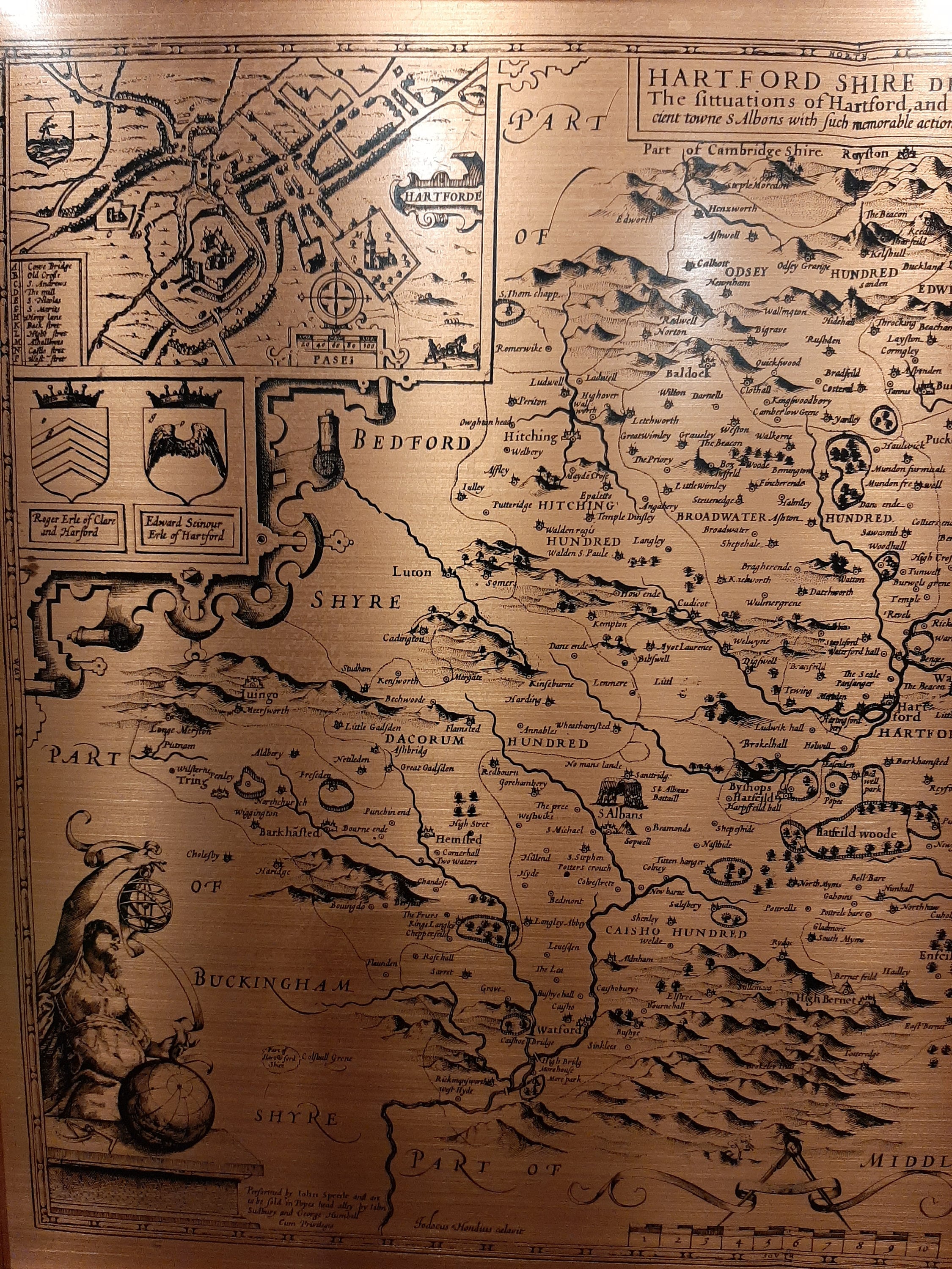 Vintage Metalcraft Cooper Etching Map HARTFORT SHIRE Hanging Wall Art ...