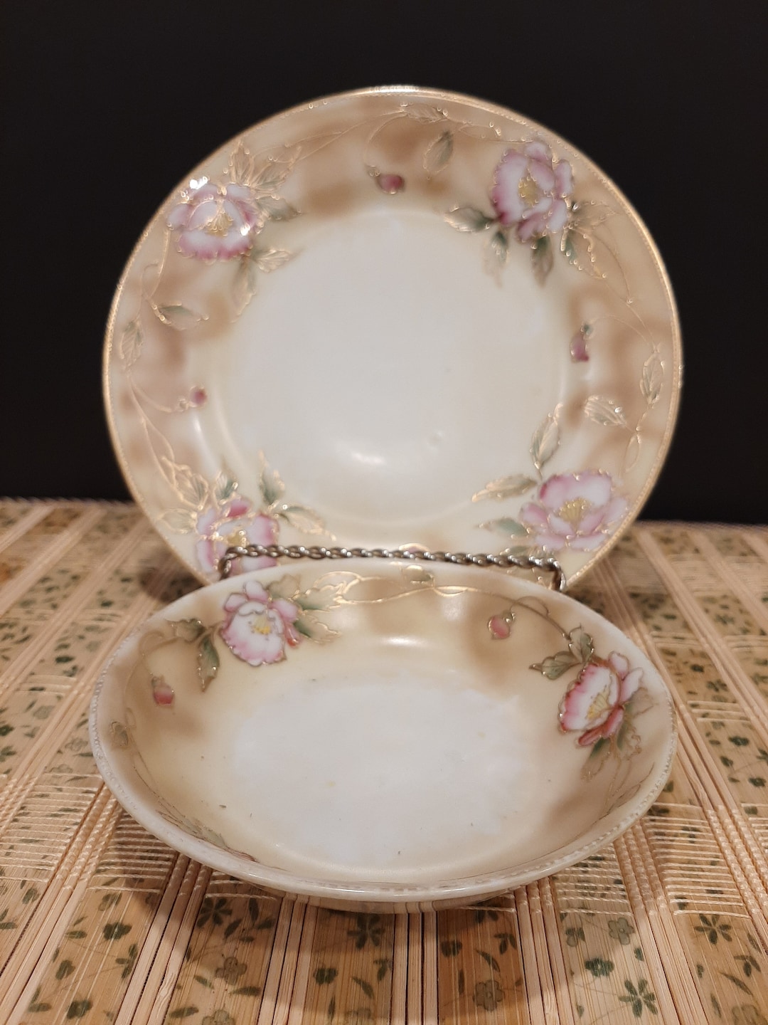 Vintage Hand Painted NIPPON Japanese Porcelain Set of 2 Dishes Floral ...